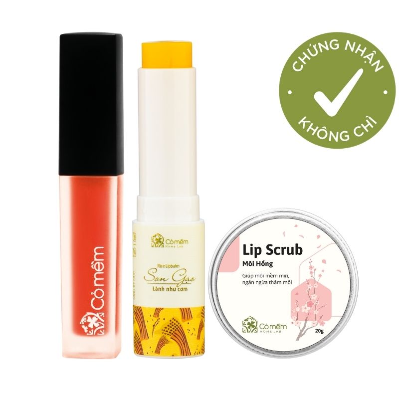 Combo (son kem Nhung, Son dưỡng, Tẩy tế bào chết môi